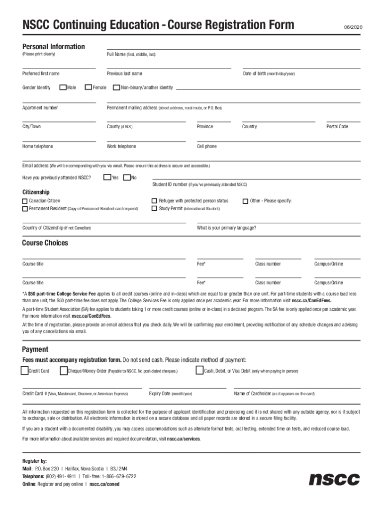 Fillable Online NSCC Continuing Education - Course Registration Form Fax Email Print - pdfFiller