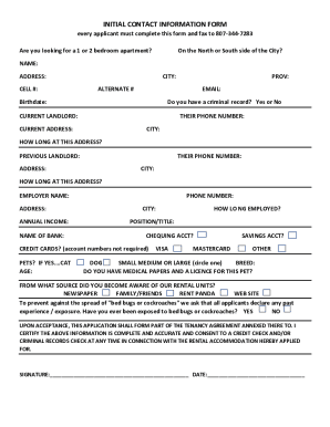 Fillable Online INITIAL CONTACT INFORMATION FORM Fax Email Print ...