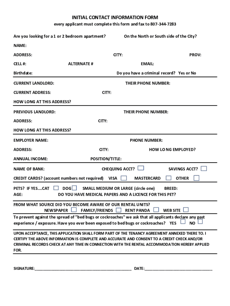 Fillable Online INITIAL CONTACT INFORMATION FORM Fax Email Print ...