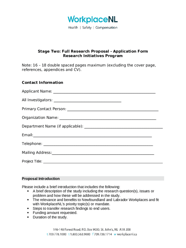 Stage Two: Full Research Proposal - Application Doc Template | pdfFiller