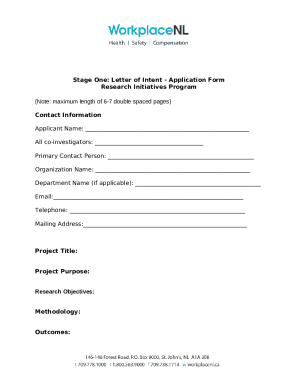 Stage One: Letter of Intent - Application Doc Template | pdfFiller