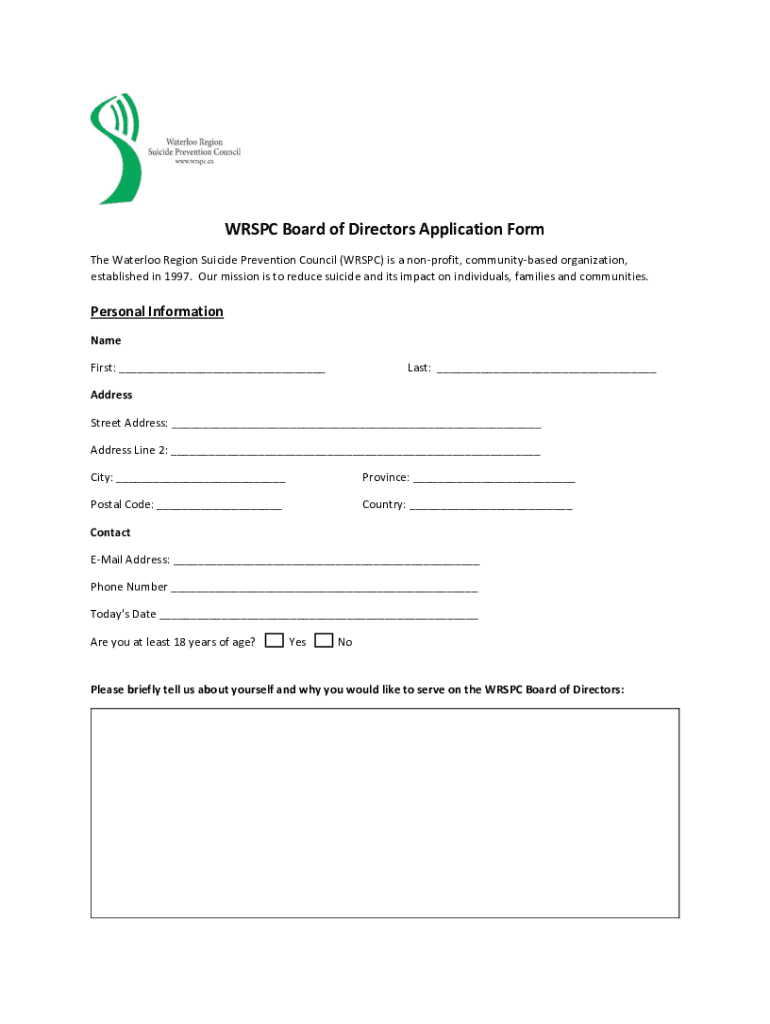 Fillable Online WRSPC Board of Directors Application Form Fax Email ...