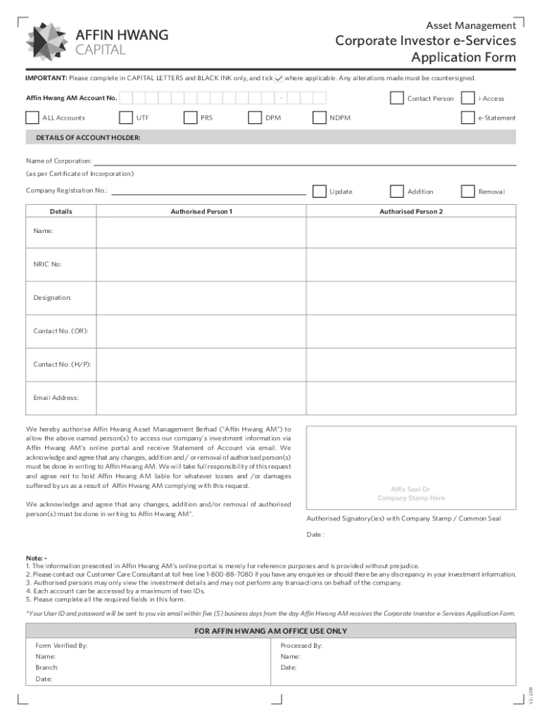 Fillable Online AHAM Corporate User Application Form for Online Portal ...