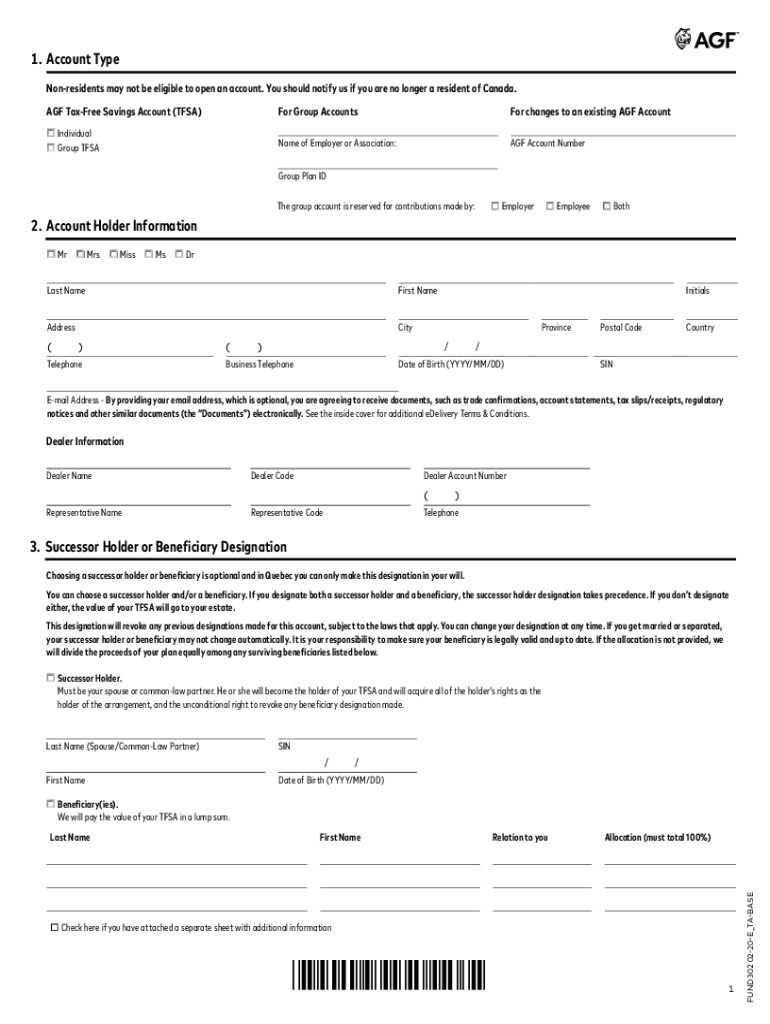 Fillable Online TFSA Application Form. agf application form TFSA Fax ...