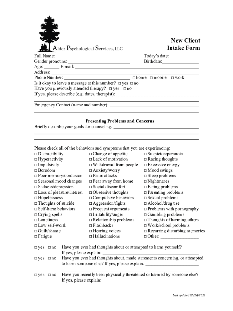 Fillable Online New Client Intake Form v2.docx Fax Email Print - pdfFiller