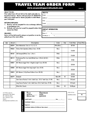 Fillable Online TRAVEL TEAM ORDER FORM Fax Email Print - pdfFiller