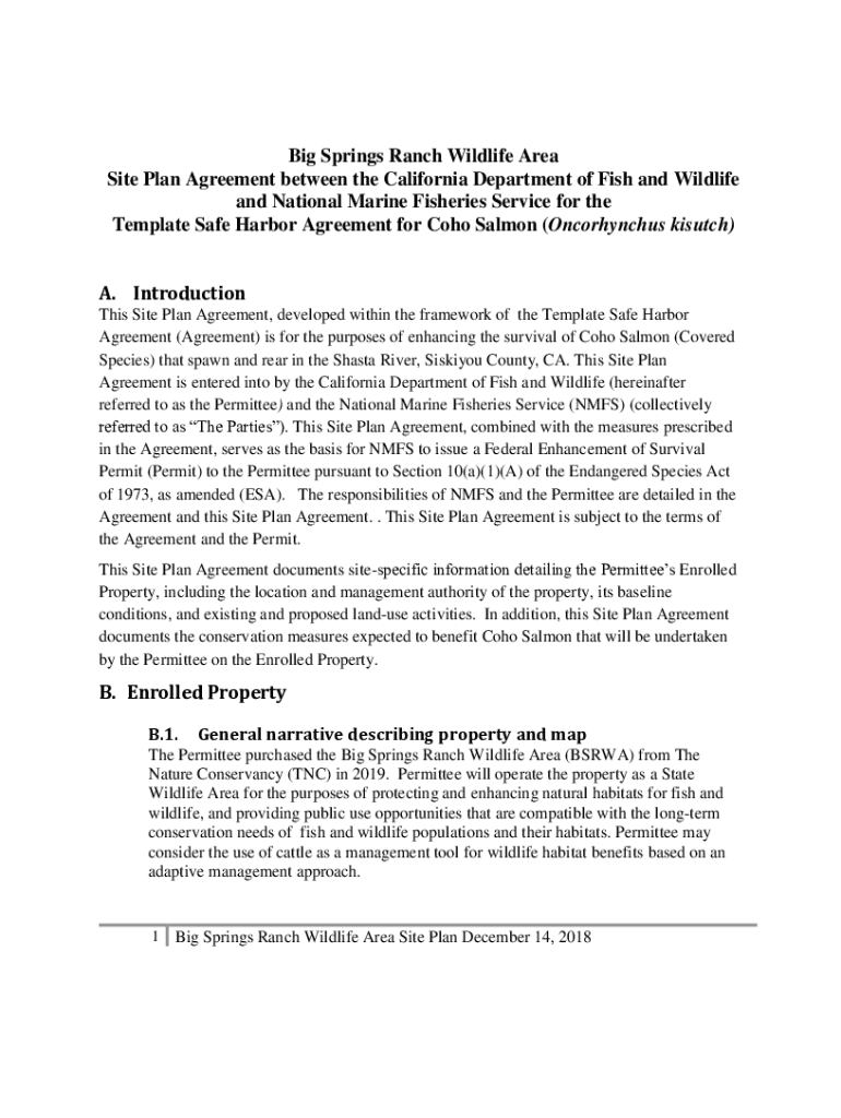 Fillable Online site plan agreement for the template safe harbor ...
