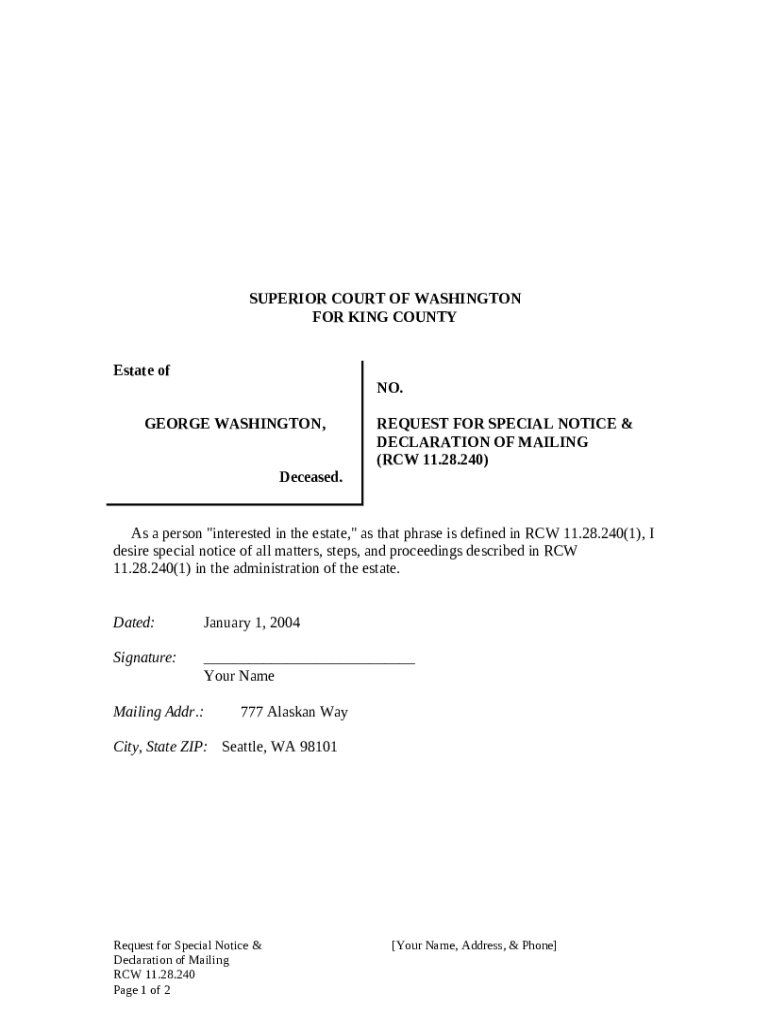 REQUEST FOR SPECIAL NOTICE & Doc Template | pdfFiller