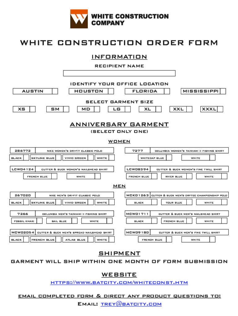 Fillable Online White Construction Order Form.cdr Fax Email Print ...