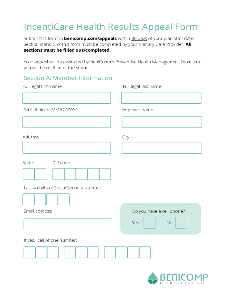 Fillable Online IncentiCare Participant Appeal Form Fax Email Print ...