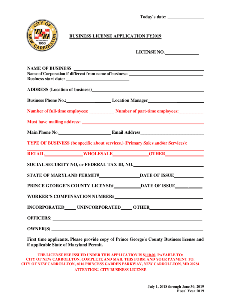 Fillable Online BUSINESS LICENSE APPLICATION FY2019 Fax Email Print - pdfFiller