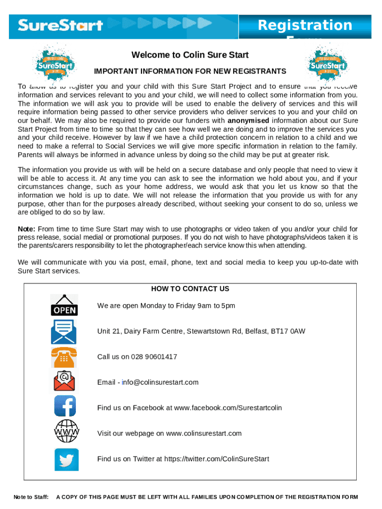 Welcome to Colin Sure Start Doc Template | pdfFiller
