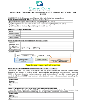 Fillable Online INDEPENDENT PRODUCER COMMISSION DIRECT DEPOSIT AUTHORIZATION Fax Email Print ...