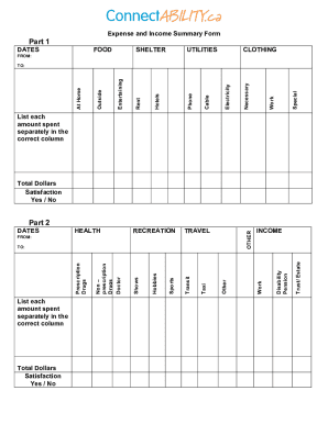 Fillable Online Expense and Income Summary Form f..doc Fax Email Print ...