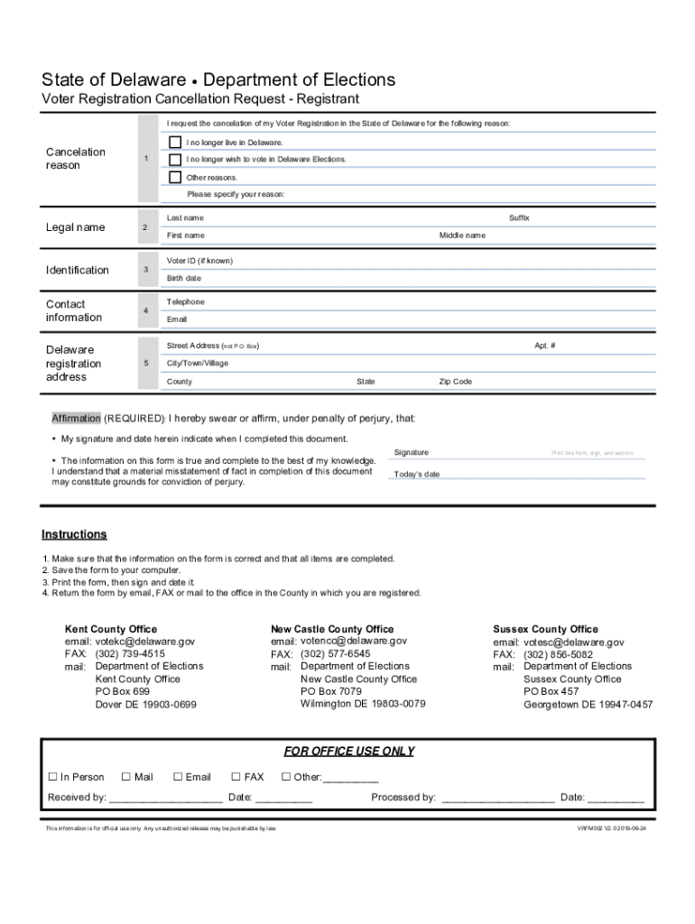 Fillable Online elections delaware Fillable Form 1: 2020 STATE ABSENTEE ...