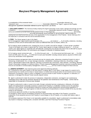Fillable Online Maryland Property Management Agreement Sample 1 Fax ...