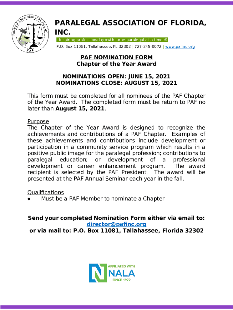 PAF NOMINATION Doc Template | pdfFiller