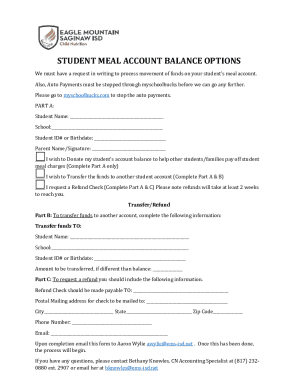 Fillable Online STUDENT MEAL ACCOUNT BALANCE OPTIONS Fax Email Print ...