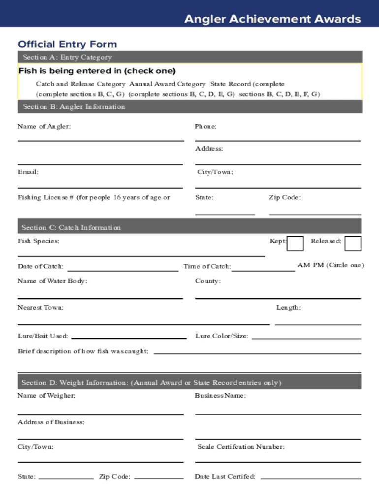 Fillable Online Angler Achievement Awards Fax Email Print - pdfFiller