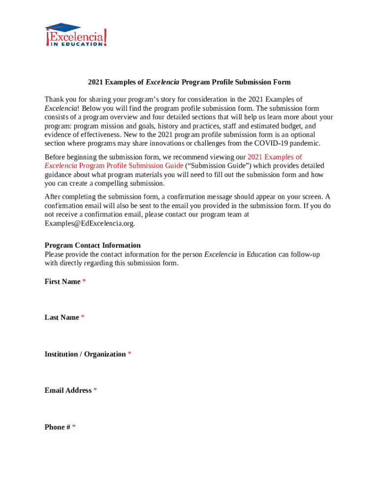 2021 Examples of Excelencia Program Profile Submission Doc Template ...