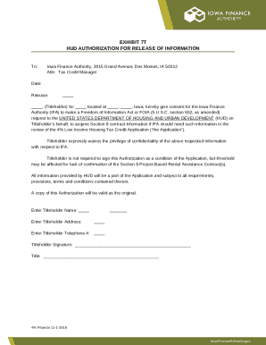 HUD AUTHORIZATION FOR RELEASE OF INATION Doc Template | pdfFiller