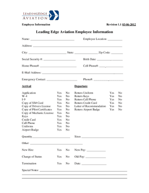 Fillable Online Leading Edge Aviation Employee Information Fax Email ...