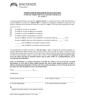Fillable Online Formulaire de demande de rachat de parts Fax Email ...