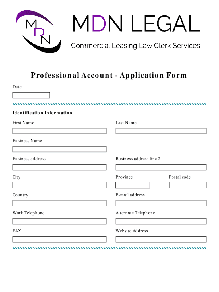 Fillable Online Professional Account - Application Form Fax Email Print ...