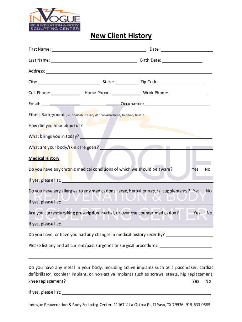 Fillable Online New Client History Fax Email Print - pdfFiller