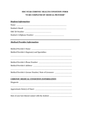 Fillable Online SMC STAR CHRONIC HEALTH CONDITION FORM Fax Email Print ...