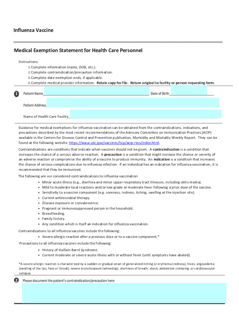 Fillable Online Medical Exemption Statement for Health Care Personnel ...