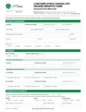 Fillable Online LCBO EMPLOYEES CANADA LIFE INSURED BENEFITS FORM Fax ...
