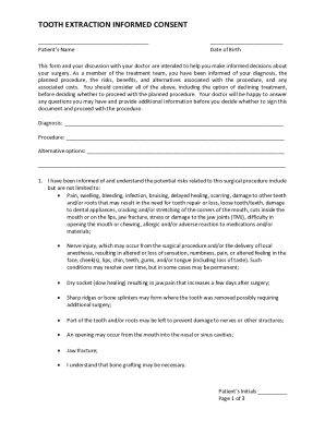 Fillable Online Consent for Primary Tooth Extraction - Know How Much ...