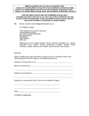Fillable Online Model cancellation form for use in conjunction with ...