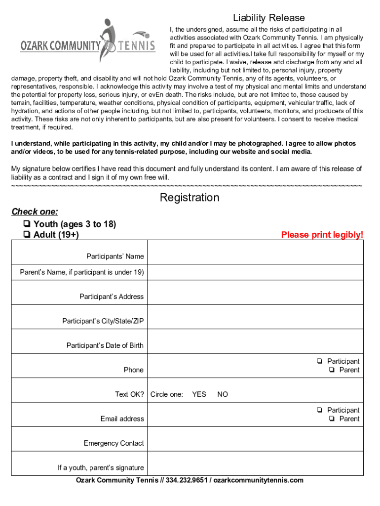 Fillable Online Release of Liability Disclosure Statement Fax Email ...