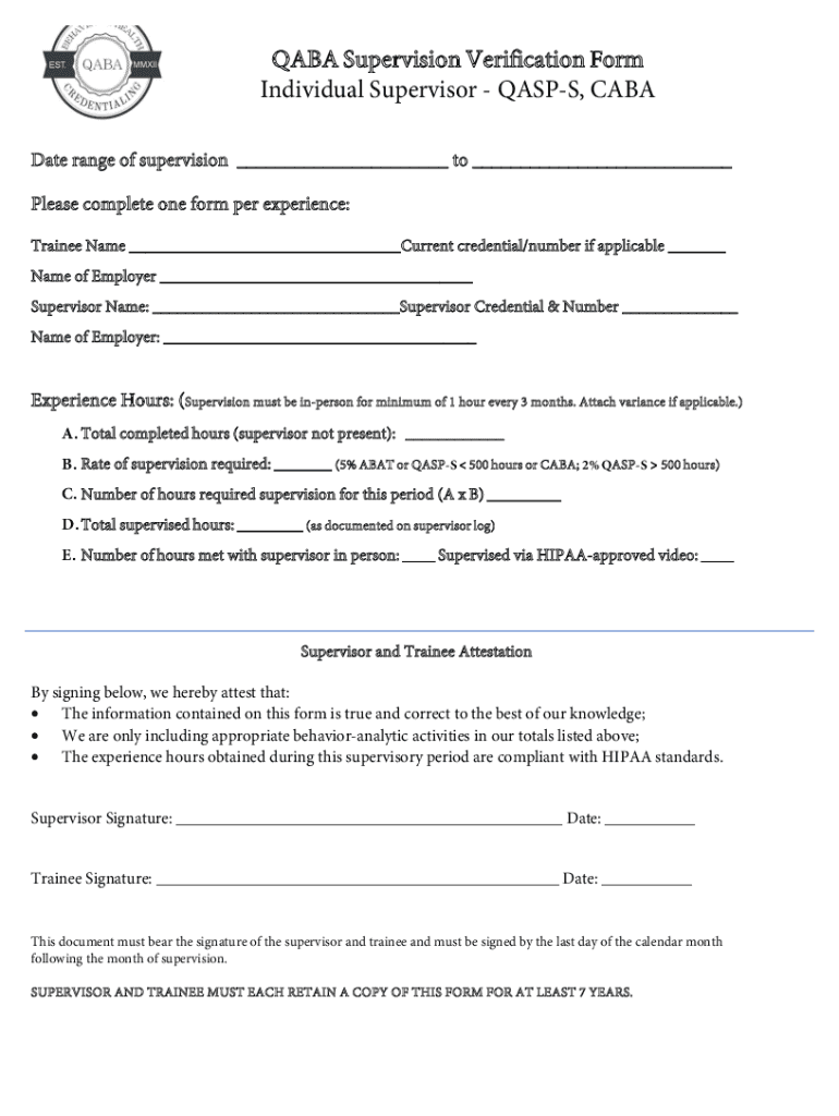 Fillable Online QABA Supervision Verification Form copy.docx Fax Email Print - pdfFiller