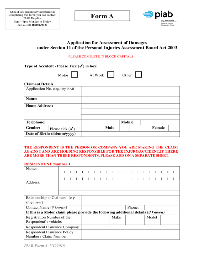 Fillable Online Piab.ie - How much will it cost me to make a claim ...