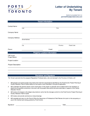 Fillable Online PortsToronto - B1 Letter of Undertaking by Tenant From ...