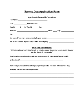 Service Dog Application - Fill Online, Printable, Fillable, Blank | pdfFiller