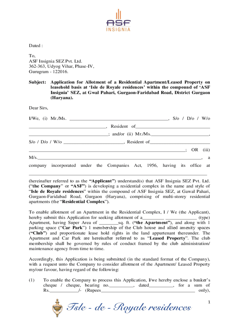 Fillable Online ASF Insignia SEZ Pvt Fax Email Print - pdfFiller