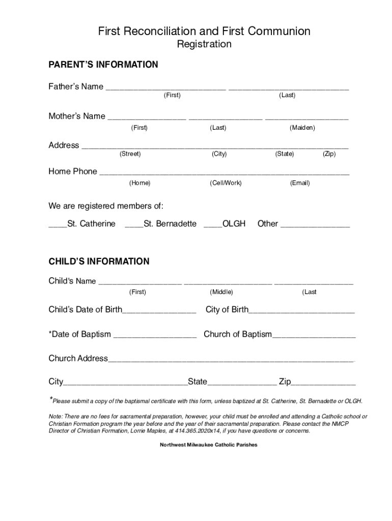 Fillable Online First Reconciliation and First Communion Fax Email Print - pdfFiller