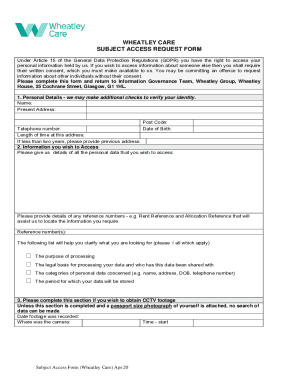 Fillable Online Wheatley Care Subject Access Request form. Wheatley ...