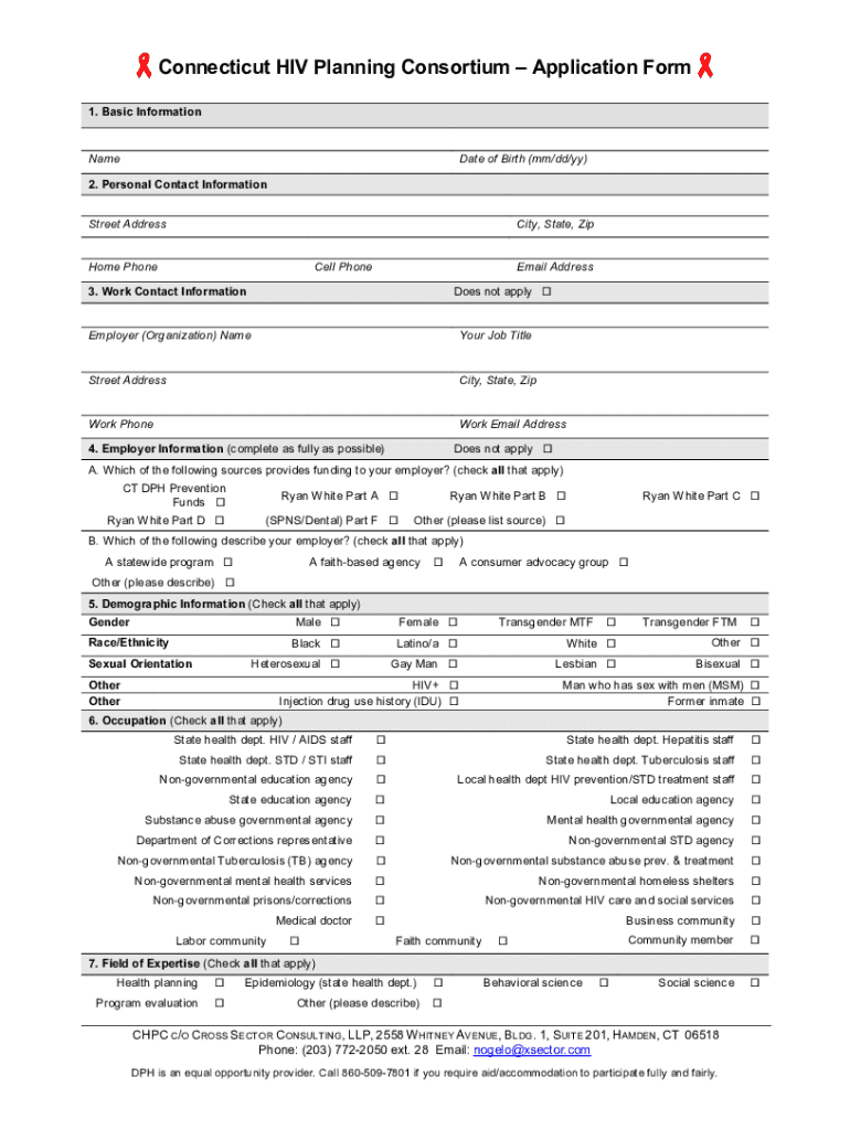 Fillable Online Connecticut HIV Planning Consortium Application Form Fax Email Print - pdfFiller