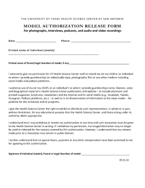 Fillable Online UT Health Science Center Model Authorization Release ...