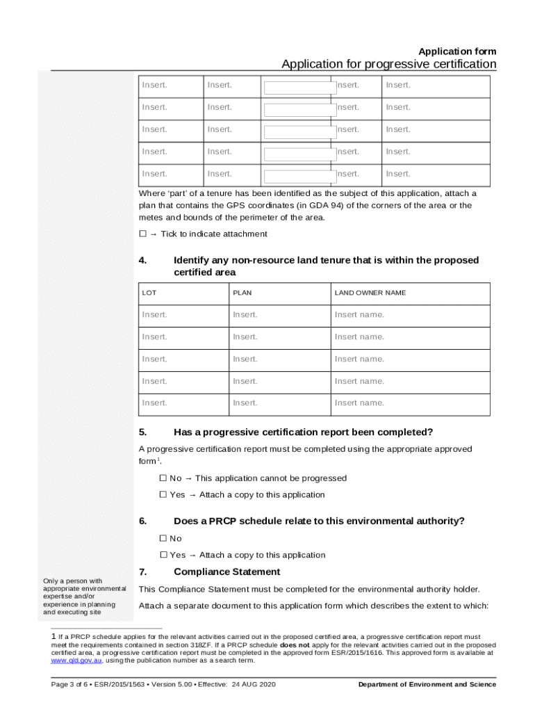 Application for progressive certification. This approved is to only be ...
