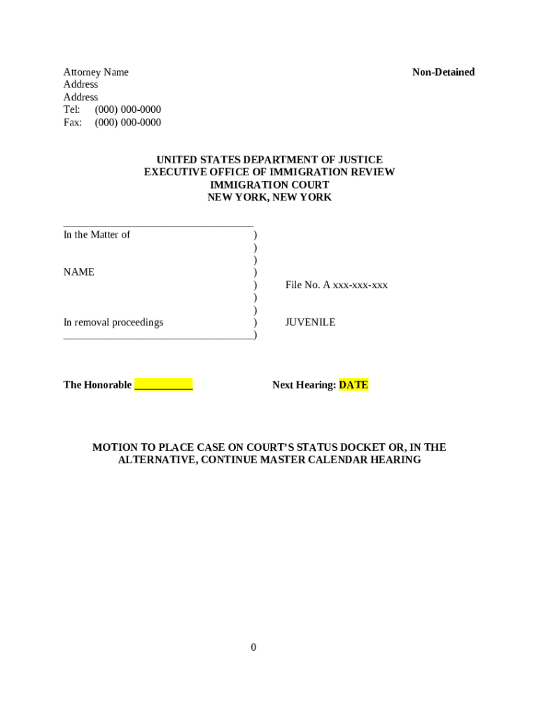 Sample Motion To Terminate Removal Proceedings or In The Doc