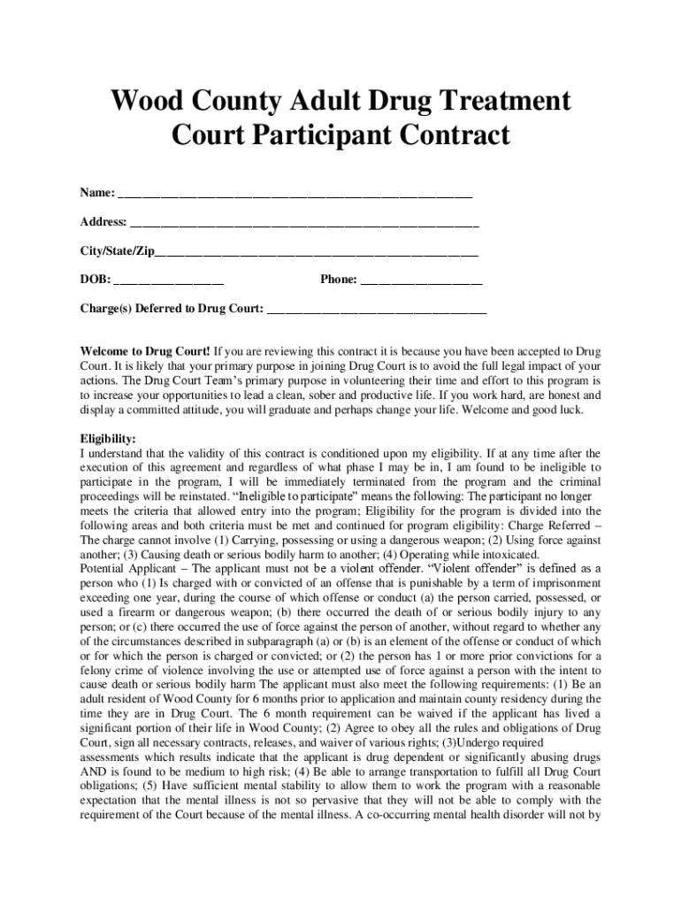 Fillable Online Wood County Adult Drug Treatment Court Participant ...