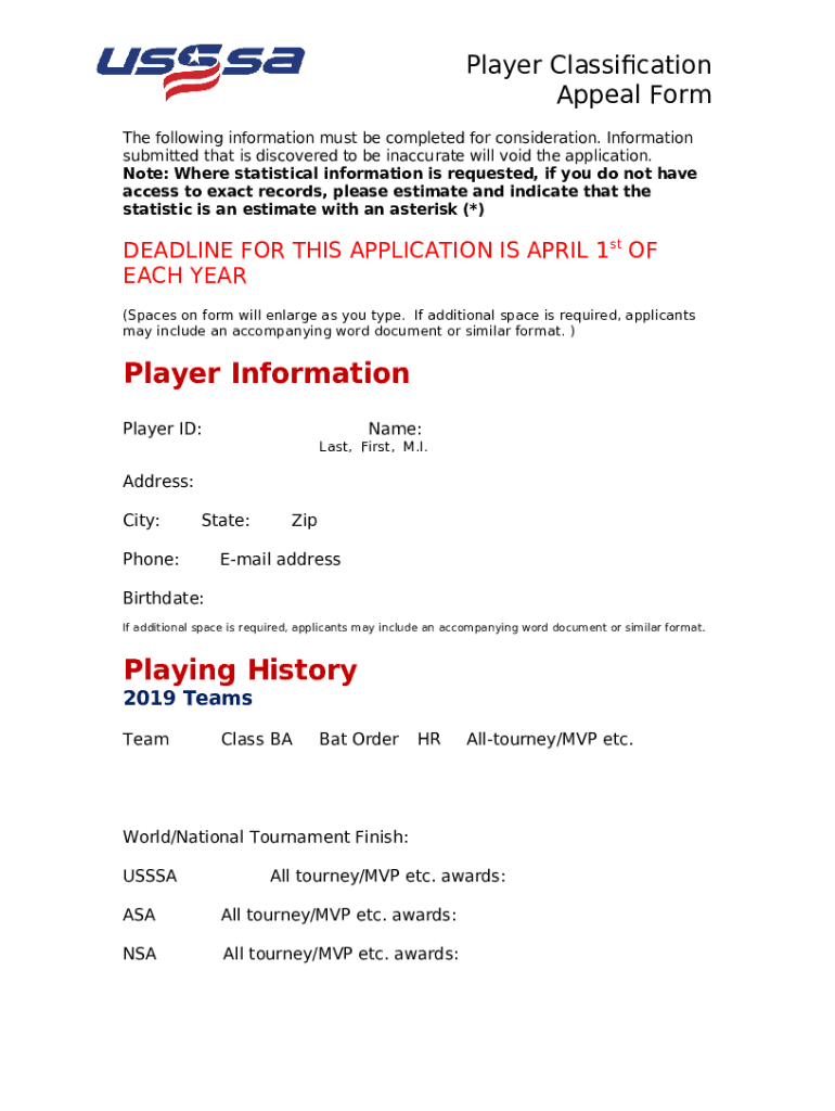 Application for removal from the - USSSA Doc Template | pdfFiller