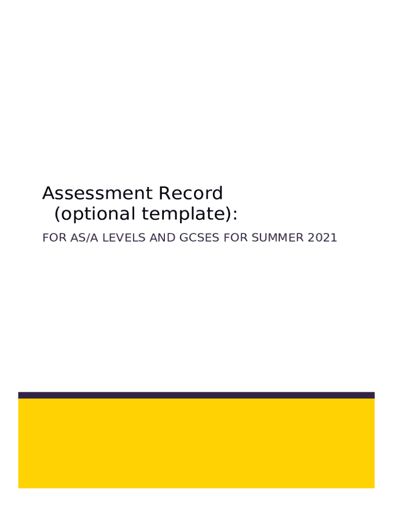Assessment Record (optional template):Assessment Record (optional ...