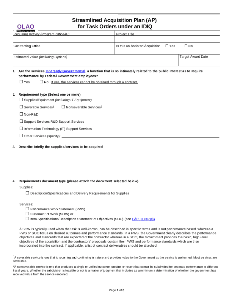 Streamlined Acquisition Plan (AP). Streamlined Acquisition Plan (AP ...